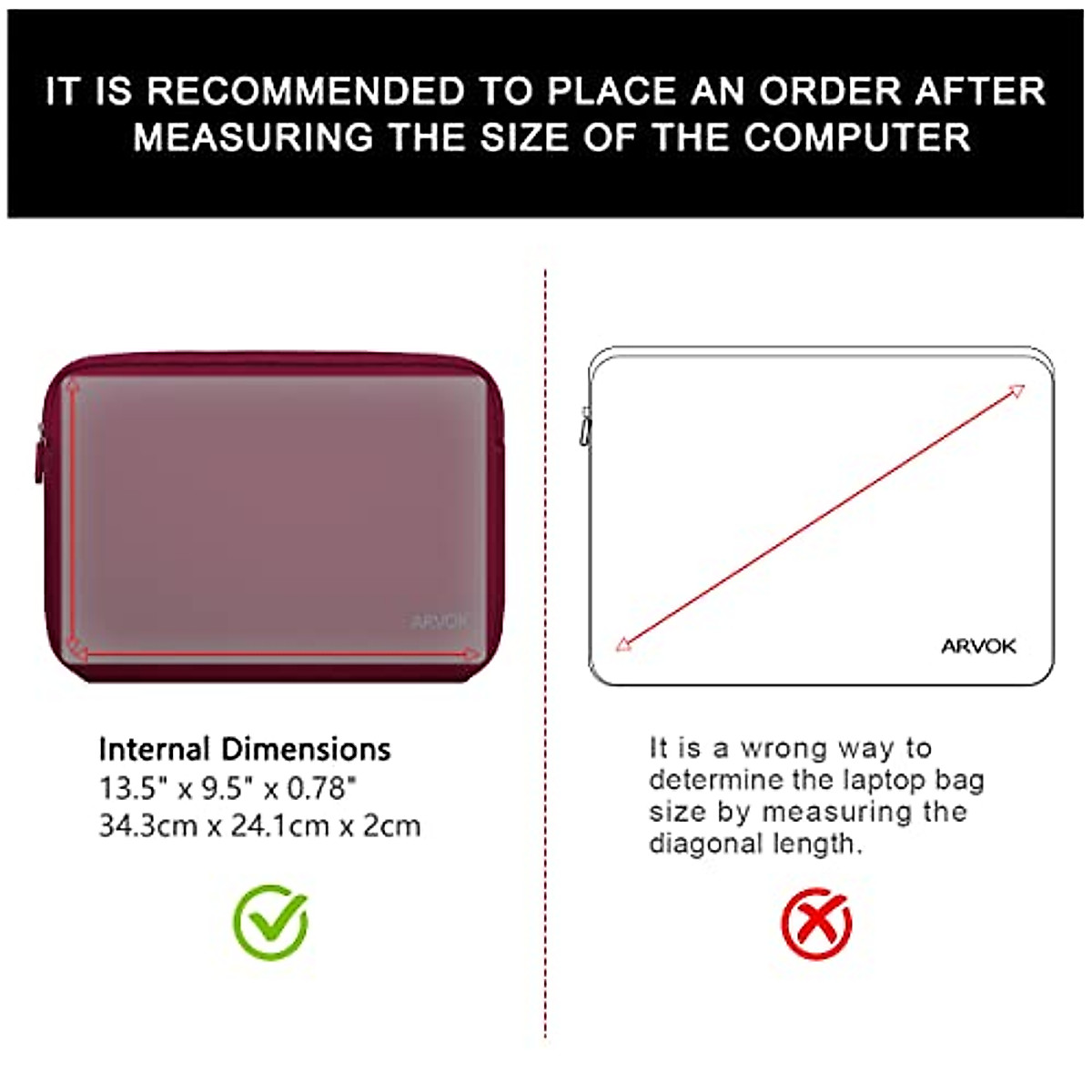 Arvok 13 13.3 14 Inch Laptop Sleeve Case for MacBook Pro 14 2021/Water-Resistant Notebook Chromebook Computer Pocket Briefcase Carrying Bag Pouch Skin Cover for HP/Dell/Lenovo/Asus/Acer, Wine Red