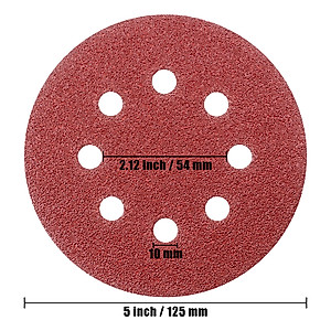 100 PCS 5 Inch Sanding Disc 40 Grit, 8 Hole Sandpaper Hook and Loop Sanding Pads Round Orbital Sandpaper for Random Orbital Sander