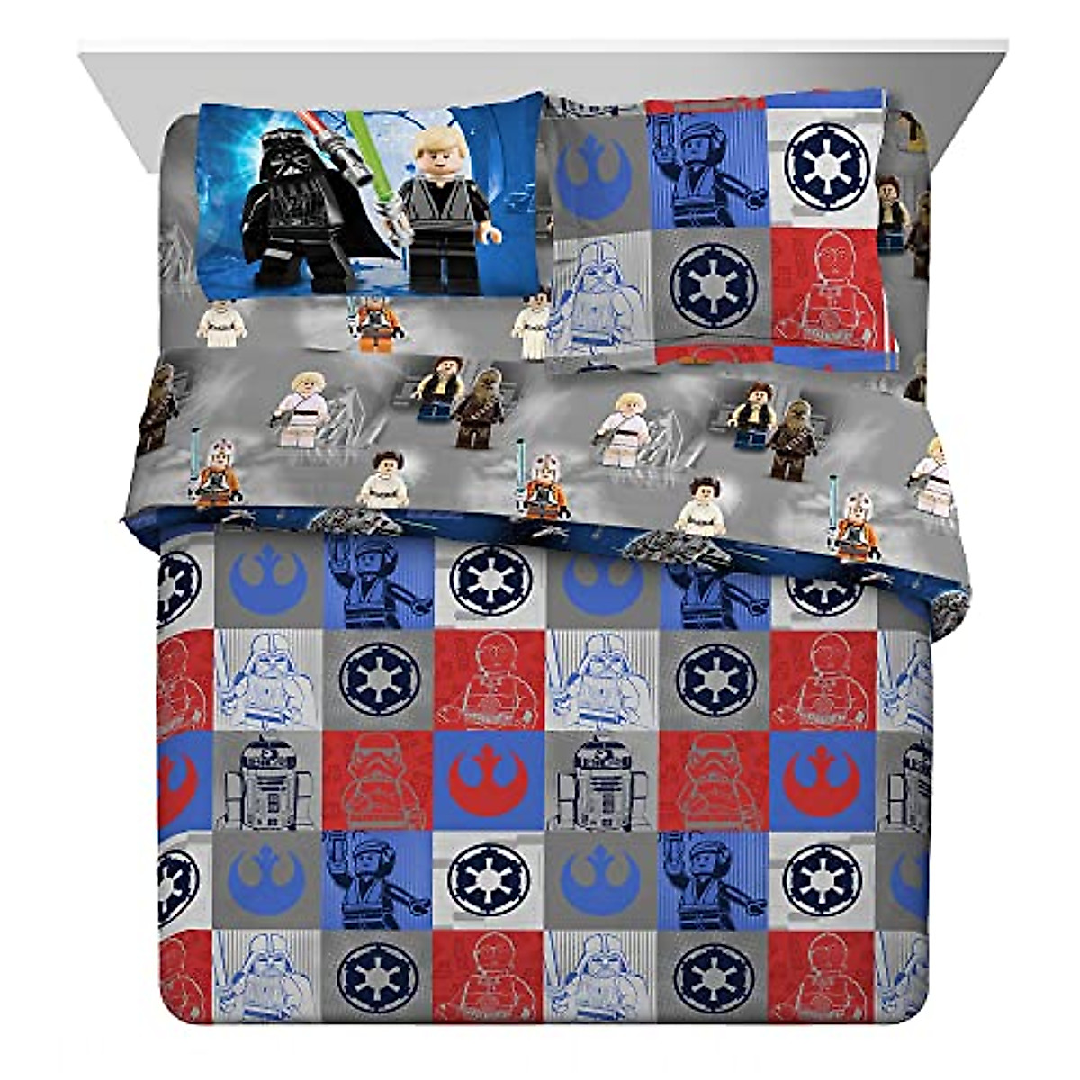 Franco Lego Star Wars Classic Kids Bedding Super Soft Comforter and Sheet Set with Sham, 7 Piece Full Size (Official Lego Product)