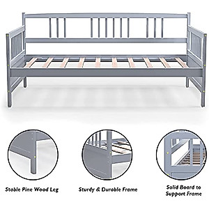 KOMFOTT Wood Daybed Frame Twin Size, Sofa Day Bed Frame with Wooden Slats Support, No Box Spring Needed, Twin Daybed Frame for Bedroom Living Guest Room (Mattress Not Included)