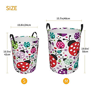 Foruidea Ladybug Polka Dot Laundry Basket,Laundry Hamper,Collapsible Storage Bin, Oxford Fabric Clothes Baskets,Nursery Hamper For Home,Office,Dorm,Gift Basket