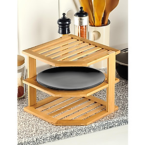 RoyalHouse Bamboo 3-Tier Corner Shelf Organizer for Countertop & Kitchen Cabinet, Space Organizer for Kitchen and Bathroom