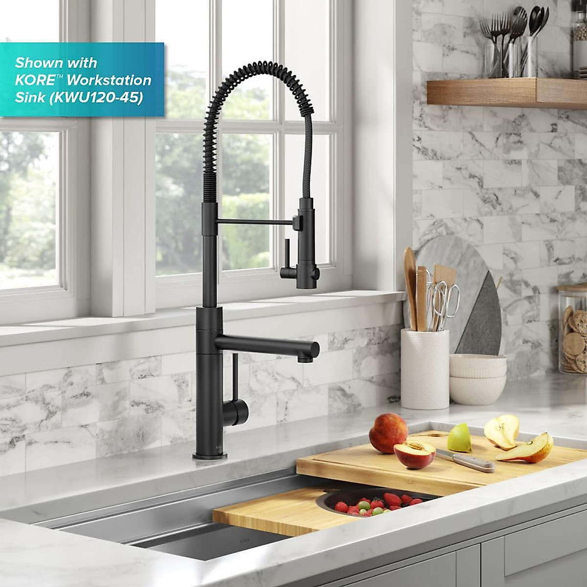 KRAUS Artec Pro Commercial Style Pre-Rinse Single Handle Kitchen Faucet with Pot Filler in Matte Black, KPF-1603MB