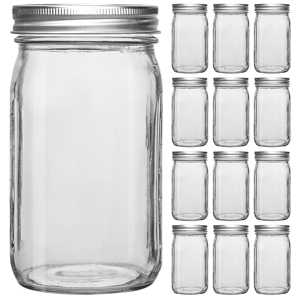 Ltzmcmy Mason Jars 32 oz,12 Pack Quart Mason Jars Wide Mouth With Lids,32oz Glass Canning Jars for Centerpieces,Food Storage,Meal Prep,Overnight Oats,Fermenting