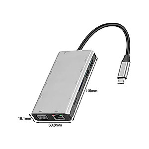 OCUhome 11-in-1 USB C Hub, High Speed Mini Docking Station, Universal Type-C Adapter Dongle with 4 USB Ports SD/TF Card Reader VGA Silver Gray