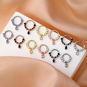 Melighting 16G Septum Jewelry Teardrop Dangle Septum Rings Women 316L Stainless Steel Clear CZ Daith Earrings Helix Earrings Cartilage Tragus Earring Piercing Jewelry for Men