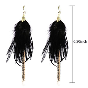 Badu Black Earrings Long Tassel Feather Gold Drop Jewelry Holiday Gift Handmade Jewelry Accessories (Gold Black)