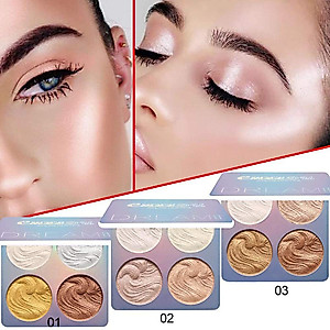 CmaaDU 4 Colors Shimmer Highlighter Highlight Hilight Makeup Palette Highlighter Powder iluminadores iluminador de maquillaje,White Pink Champagne Gold Shimmer Highlighter Primer Face Makeup Glitter