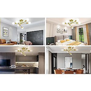 Soilsiu Modern Sputnik Chandelier, 6-Light Mid Century Semi Flush Mount Ceiling Light Fixture for Bedroom, Dining Room, Living Room, Kitchen, Office (Gold, W:16.5",H:8")