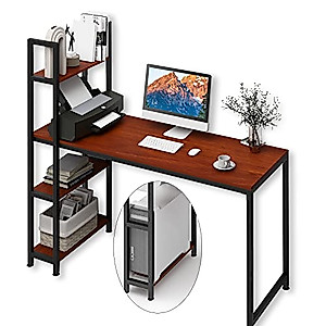 Siunzs Computer Desk with Shelves 47 Inch Writing Study Desks with Storage Shelf Workstation Desk with Bookshelf for Home Office Bedroom, Easy Assembly