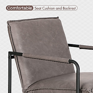 MAISON ARTS Steel Frame Leather Accent Chair Mid Century Modern Lounge Arm Chair Soft Upholstered for Home Office Study Living Room, 350LBS Bear Capacity, Grey