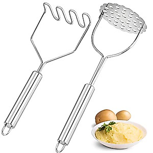 VOOVAO 2 Pcs Potato Masher, Heavy Duty Stainless Steel Integrated Masher Kitchen Tool Wire Masher for Potatoes, Avocados, Beans, Fruit & Vegetables