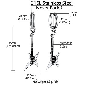 Stainless Steel Electric Hanging Guitar Earrings