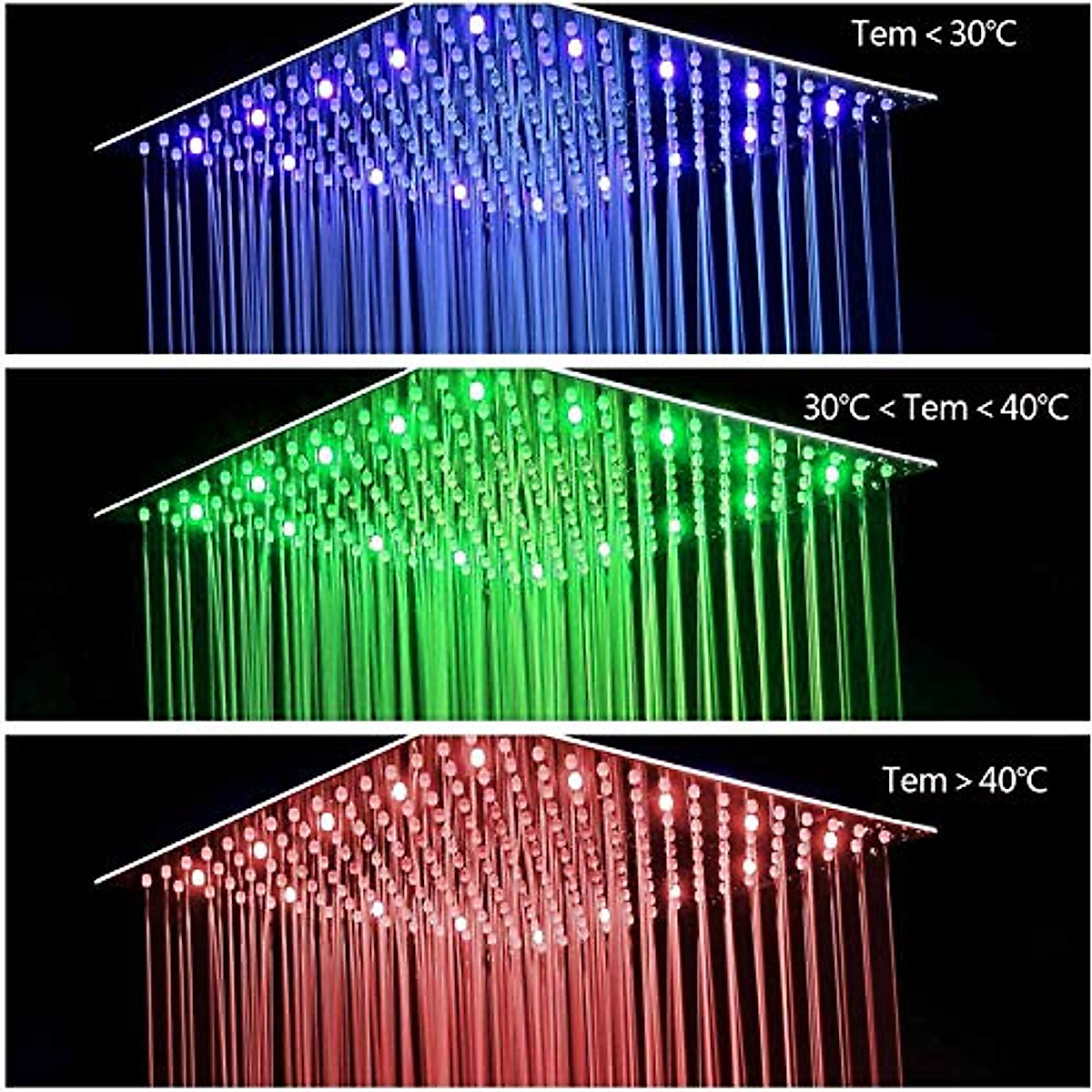 Suguword 16 Inch LED Square Rain Shower Head High Pressure Stainless Steel Bath Shower, Ultra Thin Rainfall Shower head with Silicone Nozzle and Powerful Spray Performance…