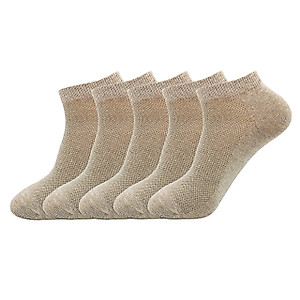 HaloYIYI 5 Pairs Men's Cotton Tan Comfort & Soft Breathable Mesh Moisture Wicking Low Cut Ankle Socks (Beige-Medium)