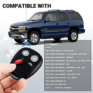 Pilida Keyless Entry Remote Key Fob LHJ011 Compatible with 2003-2007 Chevy Suburban Tahoe Avalanche Equinox Silverado SSR| GMC Sierra/Yukon| Hummer H2| Cadillac Escalade 3 Button Car Key 2 Pack