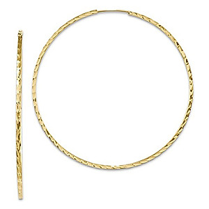Extra Large 14K Yellow Gold Diamond Cut Square Tube Continuous Endless Hoop Earrings, (60mm) (1.35mm Tube)