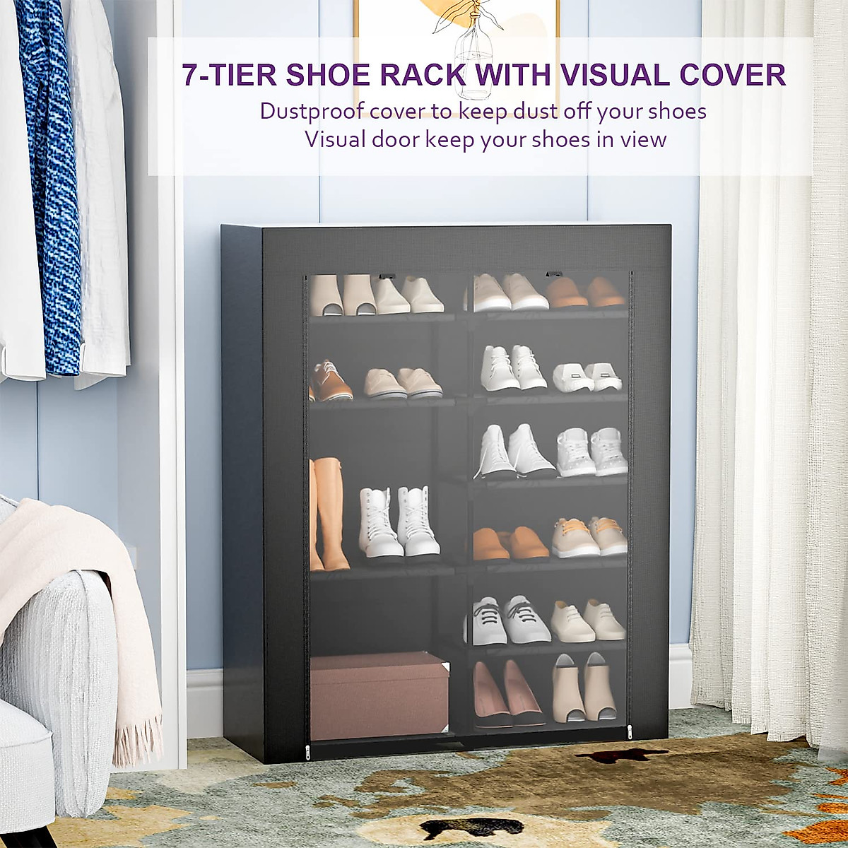 LVNIUS Covered Shoe Rack Shoes and Boot Organizer Cabinet 7-Tier 20 Pairs, Large Shoe Shelf Shoe Closet,Sturdy Closed Shoe Stand Holders for Garage Bedroom,Zapateras Organizer for Shoes