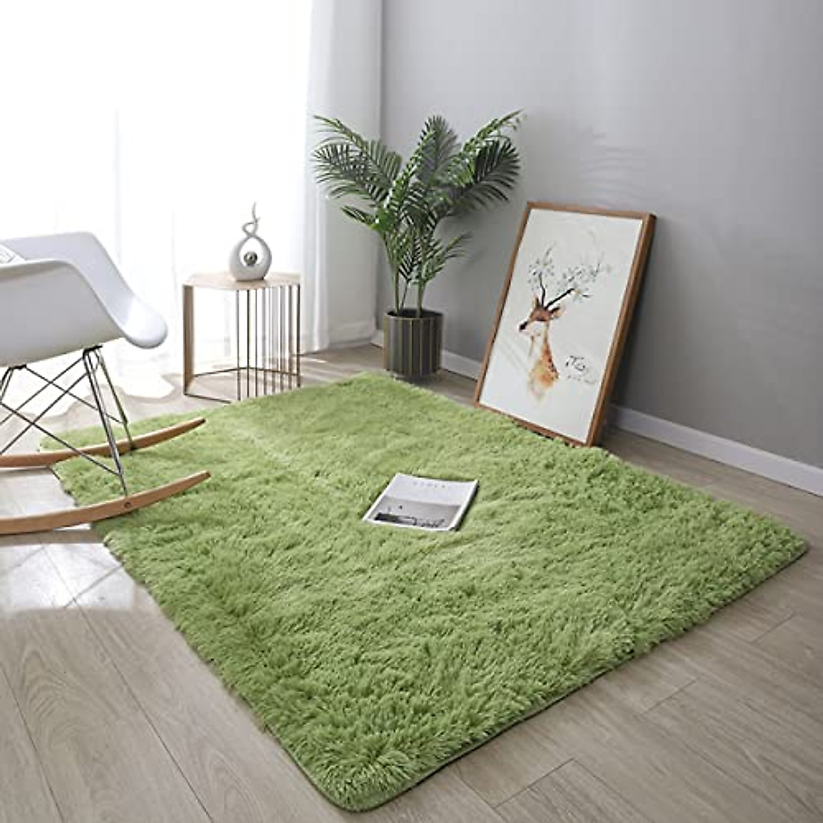 Soft Plush Shaggy Area Rug, Cozy Fluffy Carpet Rugs for Kids Girls Bedroom Decor and Living Room Nursery Dorm (4x6 Feet, Green)