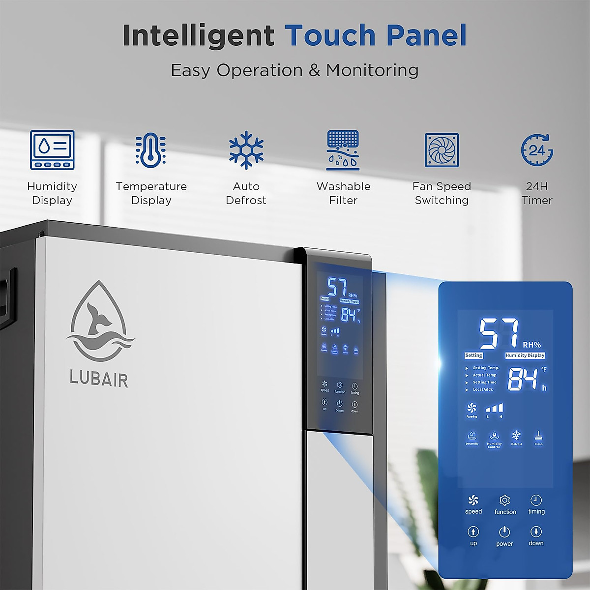 LUBAIR 190 Pint Commercial Dehumidifier for Basement with Drain Hose Dehumidifier for Large Room and 2.4 Gal Water Tank for Commercial Spaces to 7000 Sq.Ft.Auto Defrost.