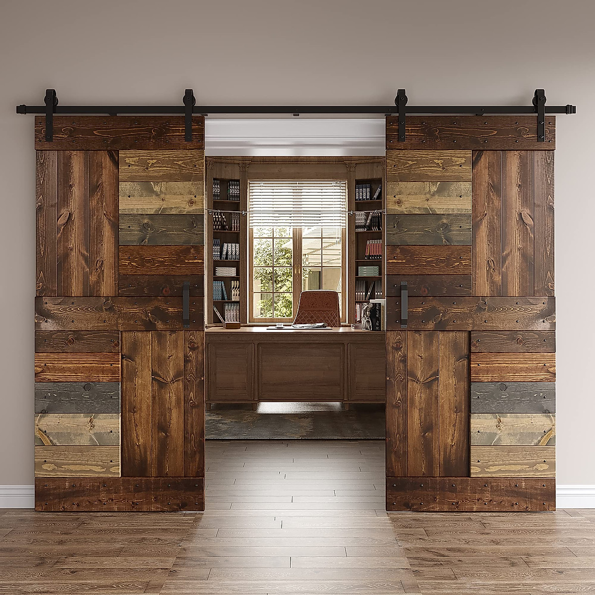 48in/60in/72in/84in x 84 in S-Series Finish Knotty Pine Wood Sliding Barn Door with Hardware Kit (72 in x 84 in, Multi Color)