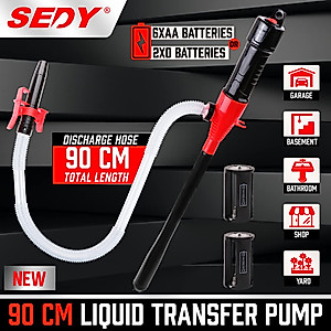 SEDY Electric Hand Pump, Portable Battery Powered Transfer Pump, Multi-Use Siphon Liquid Extractor for Gasoline, Diesel, Fuel, and Water Transfer
