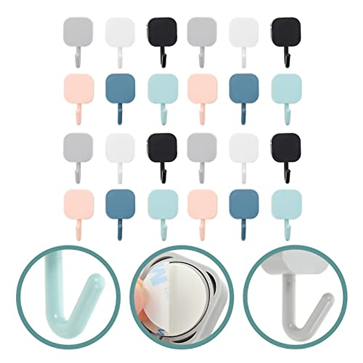 Homoyoyo 60pcs Sticky Key Holder Hooks Entryway Coat Xcm Self Hangers Heavy Office for Nail Hanging Hallway Utility Multipurpose Towel Square Bags Coats Bathroom Hat on No Drilling Wall