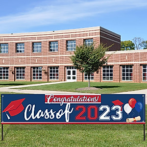Class of 2023 Graduation Decorations Banner Blue and Red Graduation Yard Sign Large Congratulations Backdrop for College Graduation Party Decorations 2023(Blue)