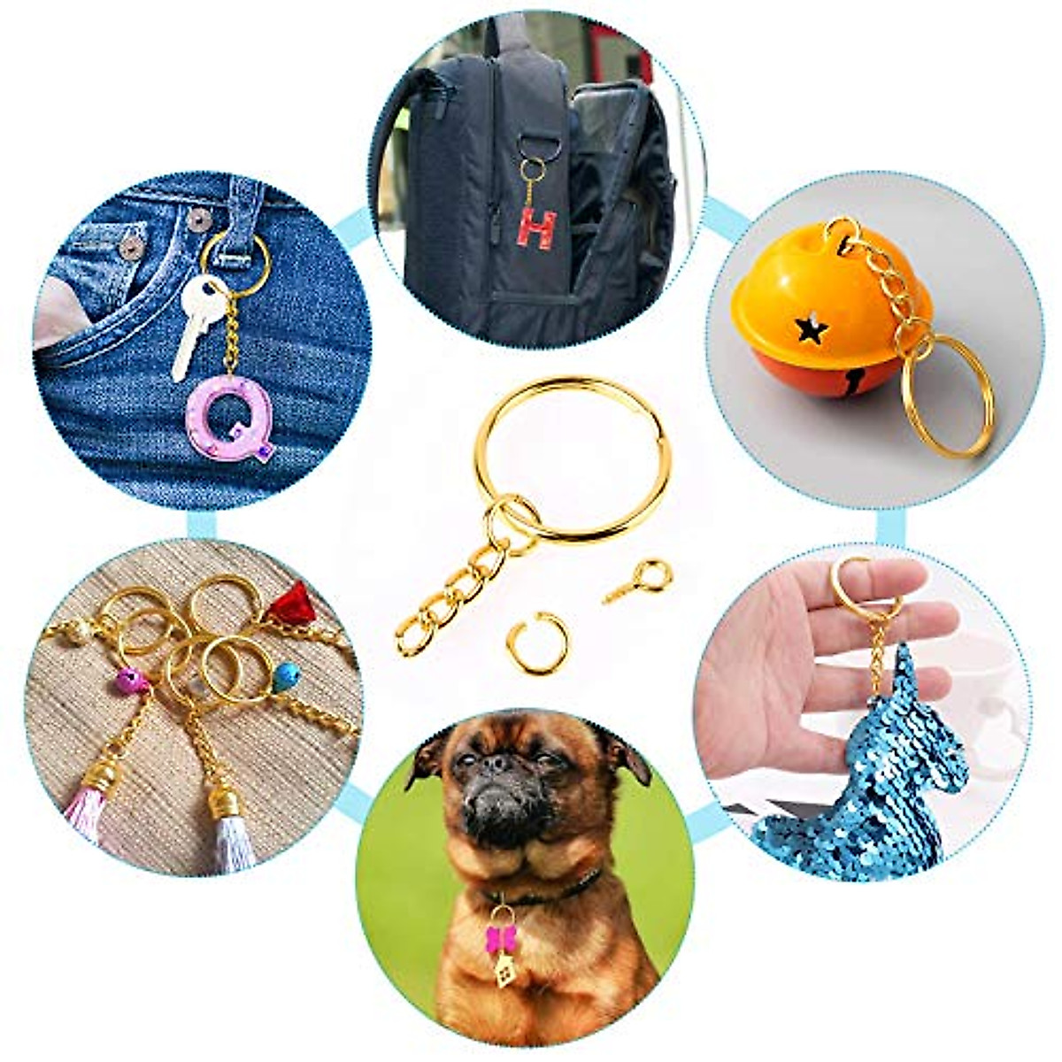 Keychain Rings for Crafts Gold, PAXCOO Key Chains Rings Kit Includes 100Pcs Split Key Ring with Chain, 100pcs Jump Rings and 100pcs Screw Eye Pins for Resin Keychain Making