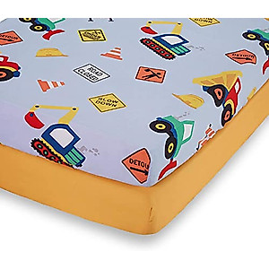 Everyday Kids 2 Pack Fitted Boys Crib Sheet, 100% Soft Breathable Microfiber Baby Sheet, Fits Standard Size Crib Mattress 28in x 52in, Nursery Sheet - Construction/Gold