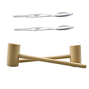 ccHuDE 10 Pcs Mini Natural Wood Crab Lobster Hammer Mallets and 2 Pcs Stainless Steel Crab Leg Forks Seafood Tool Sets