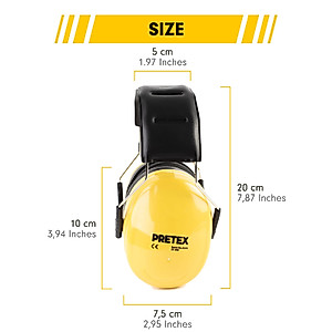 PRETEX Ear Defenders with SNR 34dB - Lightweight Ear Muffs Protection for Adults - Adjustable Noise Canceling Headphones - Over Ear Earmuffs for Work or Home - Yellow