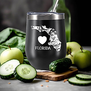 KAIRA Florida Gifts Wine Tumbler,State of Florida 12 OZ Insulated Vacuum Stainless Steel,Coffee Mug with Lid,Unique Themed Gifts Idea for Men,for boyfriend Husband Lover(Black) (Pack of 1)