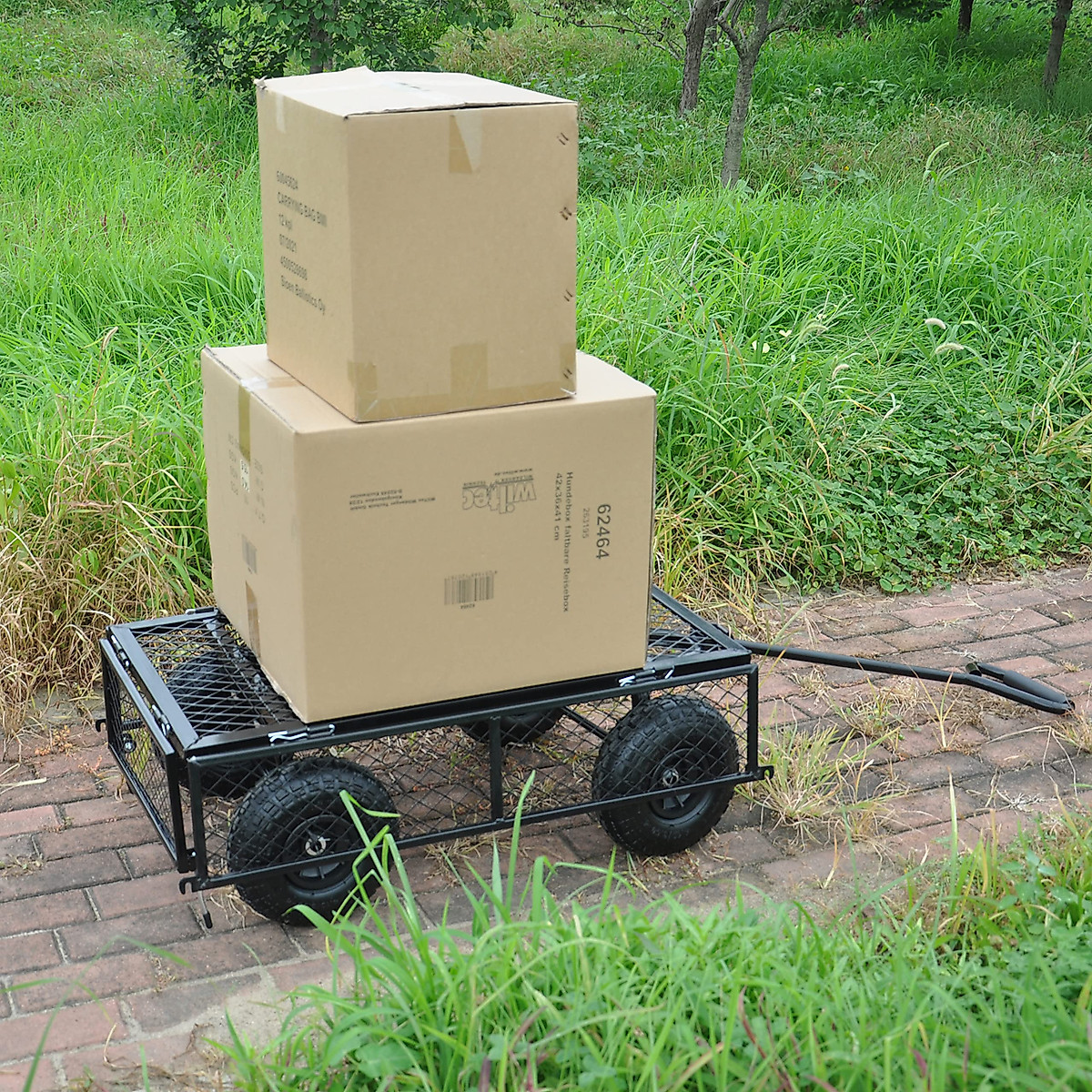 HJRTFLXC Garden Cart Utility Wagon with Removable Sides Tools cart Wheel Barrow Capacity Mesh Steel Can be Used in Farms, Warehouses, etc. (Black)