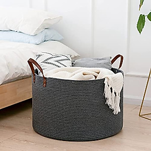 CHICVITA Large Gray Baby Storage Basket, Big Woven Laundry Baskets for Toy, Blankets, Towel, Decorative Basket for Nursery, Bedroom, 22 x 14 inches, Gray