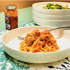 Hesen 8.5 inch Pasta Bowls set of 4, 40 Ounces Shallow Salad Bowl Set, Off White Ceramic Pasta Serving Bowl Plates