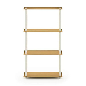 Furinno (99557BE/WH) Turn-N-Tube 4-Tier Multipurpose Shelf Display Rack - Beech/White