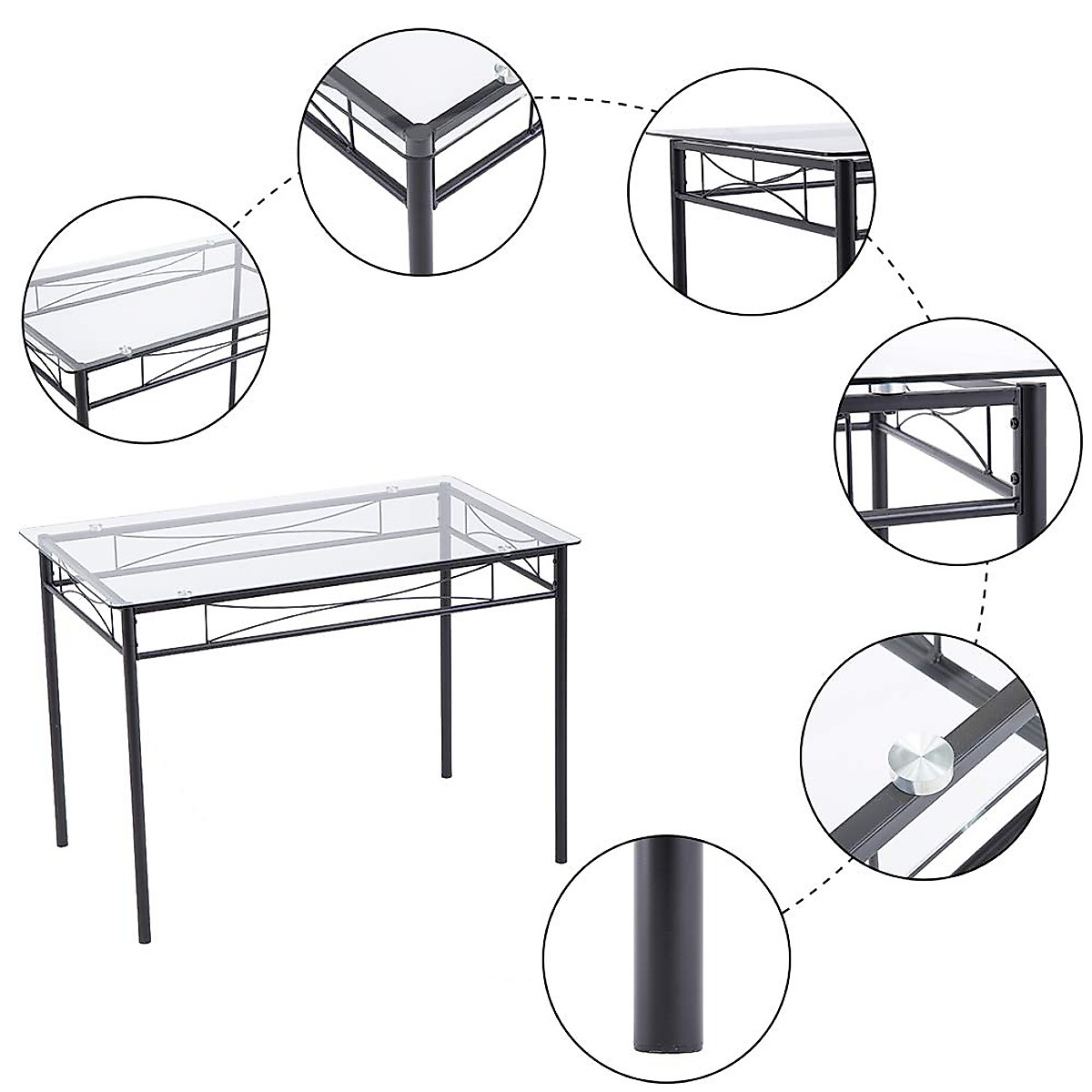 Karl home 5-Piece Dining Table Set with 1 Glass Dining Table and 4 Chairs, Modern Dining Table Set for Kitchen & Breakfast Dining Living Room, Space Saving Furniture (Glass)