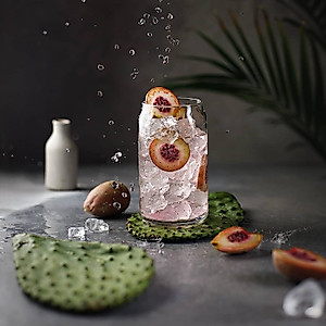 Set of 4 Drinking Glasses with Bamboo Lids & Straws - Beer Glasses