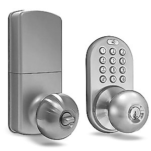 MiLocks TKK-02SN Tkk-Sn Digital Door Knob Handle Lock with Electronic Keypad - Keyless Entry Smart Door Lock with Adjustable Latch Locks, Audible Tones for Interior Front Doors & More, Satin Nickel
