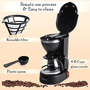 Mixpresso 5-Cup Drip Coffee Maker, Coffee Pot Machine Including Reusable & Removable Coffee Filter, Small Coffee Maker, 25 oz Electric Coffee Maker 650w Black Coffee Maker