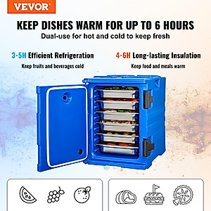 VEVOR Insulated Food Pan Carrier, 95 Qt Hot Box for Catering, LLDPE Food Box Carrier w/Double Buckles, Front Loading Food Warmer w/Handles, Stackable End Loader for Restaurant, Canteen, etc. Blue
