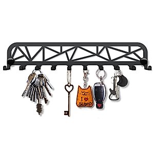SirHoldeer Key Rack for Wall, Black Key Holder for Wall Decorative, Metal Wall Decor for Office, Hallway, Entryway, Key Hooks Hanging Keys, Small Key Hanger for Wall, Farmhouse Sweet Home Sign