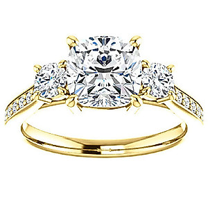 14K Gold 3 CT Cushion Cut VVS1 Colorless Moissanite Engagement Ring for Woman Bridal Set Handmade Diamond Wedding Ring for Gifts (4)