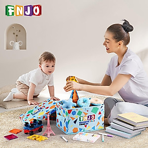 FNJO Toy Storage Bin,Foldable Toy Organizer with Lid, Playroom Organizer,Toy Holder,Storage Box for Magnetic Tiles and other gadget