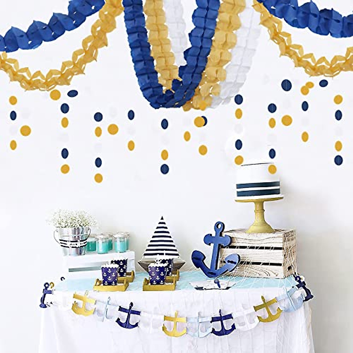 Navy-Blue White-Gold Party-Decorations Streamers Garland - 12pcs Royal Blue Graduation 2023 4-Leaf Paper Clover Streamer Men Boy Birthday Wedding Bridal Shower Flower Banners Fathers day Decor Ouruola