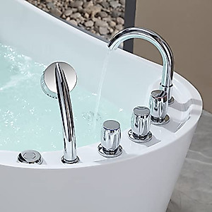 Empava 67 in. Acrylic Freestanding Tub Hydromassage Gracefully Oval Shaped Whirlpool 7 Water Jets Soaking SPA, Single-Ended Massage Bathtub with Pillow