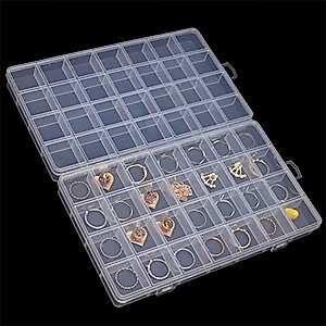 28 Grids Transparent Jewelry Storage Box, Plastic Compartment Organizer Box for Bead, Rings, Jewelry,Screws, Handicrafts