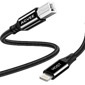 AGVEE 6.6ft Lightning OTG MIDI Cable USB Type-B Cord Compatible with iPhone iPad iOS for Electronic Music Instrument, Piano, Midi Controller, Midi Keyboard, Audio Interface Recording, Black