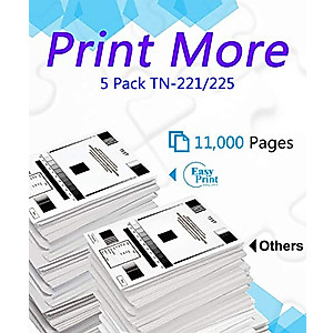 Compatible (5-Pack, 2X BK+C+M+Y) TN221 TN225 Toner Cartridge High Capacity Used for Brother HL-3140CW 3142CN 3151CDN 3150CDW 3152CDW 3170CDW 3172CDW 3180CDW Printer, Sold by EasyPrint